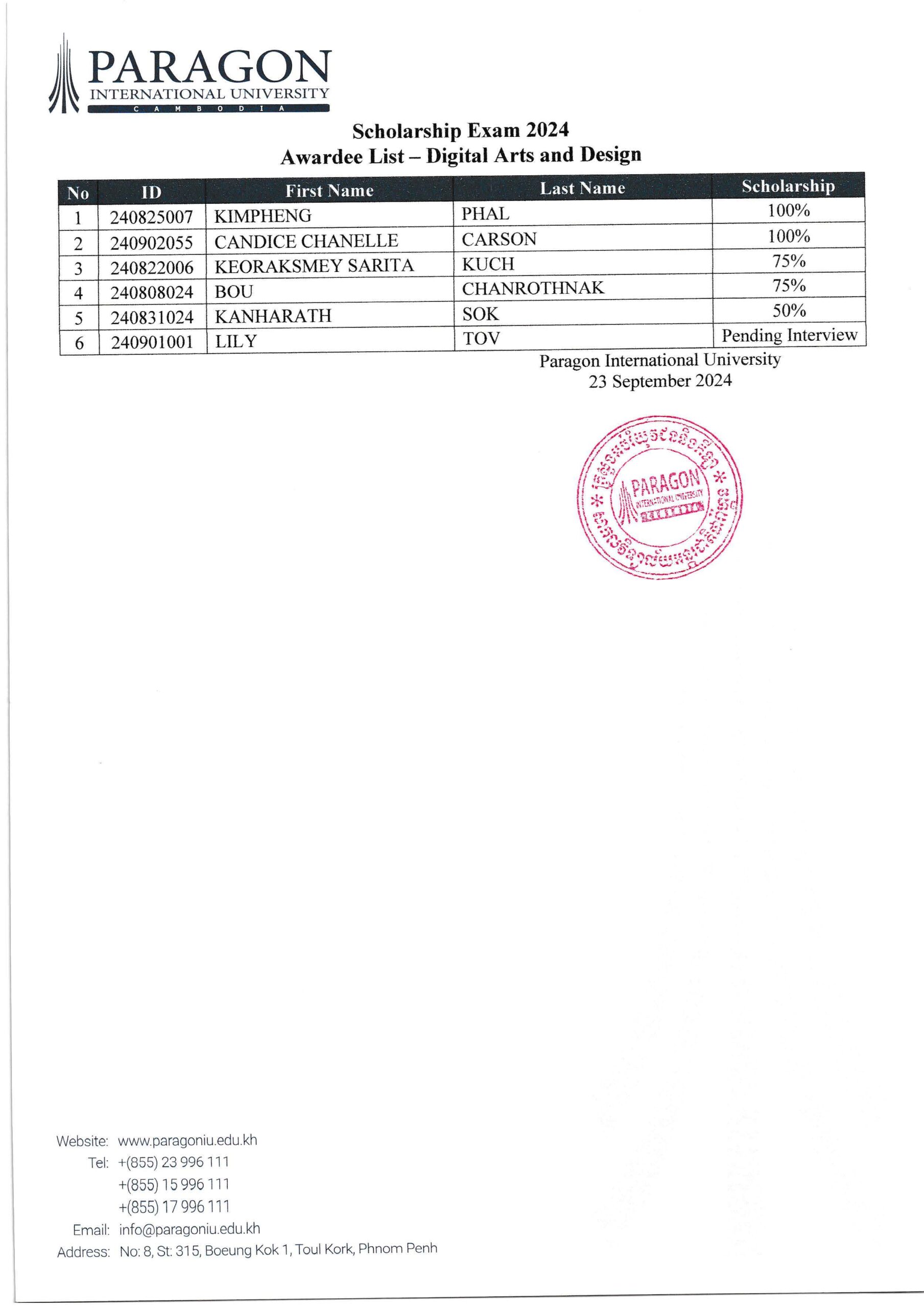 Scholarship Exam 2024 Awards - Paragon International University