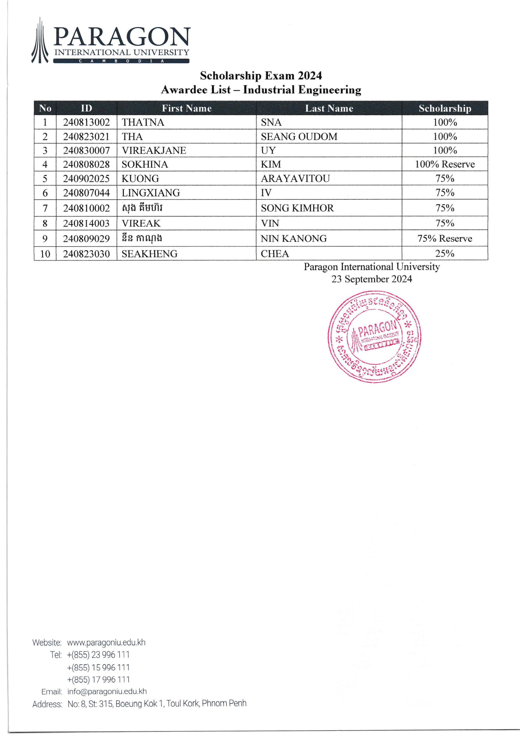 Scholarship Exam 2024 Awards - Paragon International University